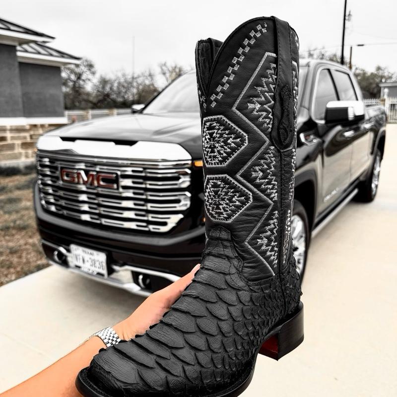 Men’s “Black Mamba” Python Leather Boots - Square Toe – goocaps