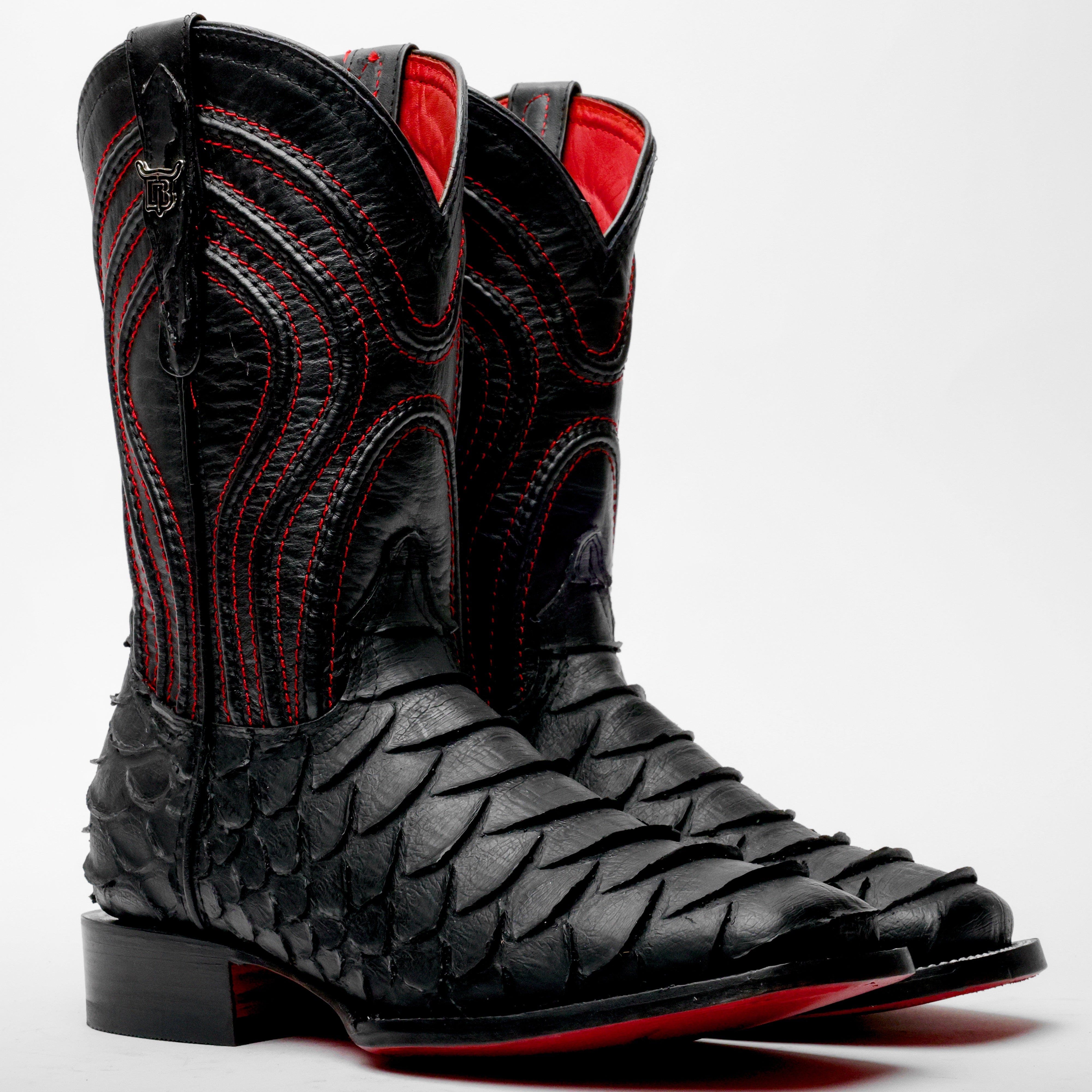 Matte Black Jumbo Python Leather Boots - Square Toe – goocaps
