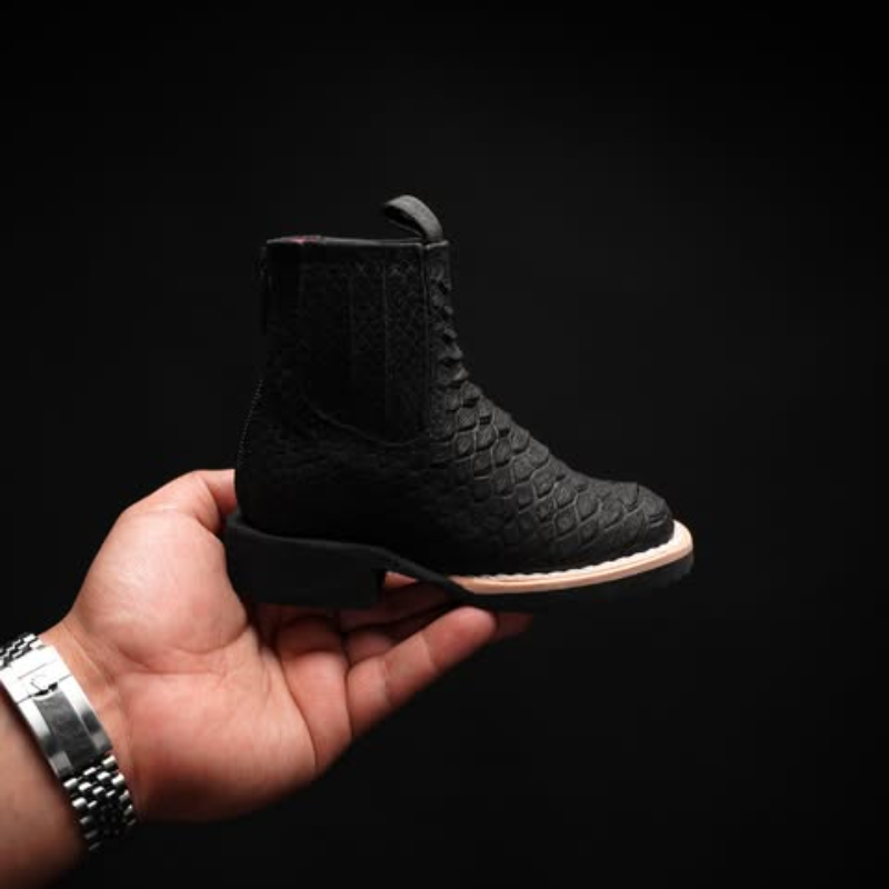 Kid’s Matte Black Python Boots – goocaps